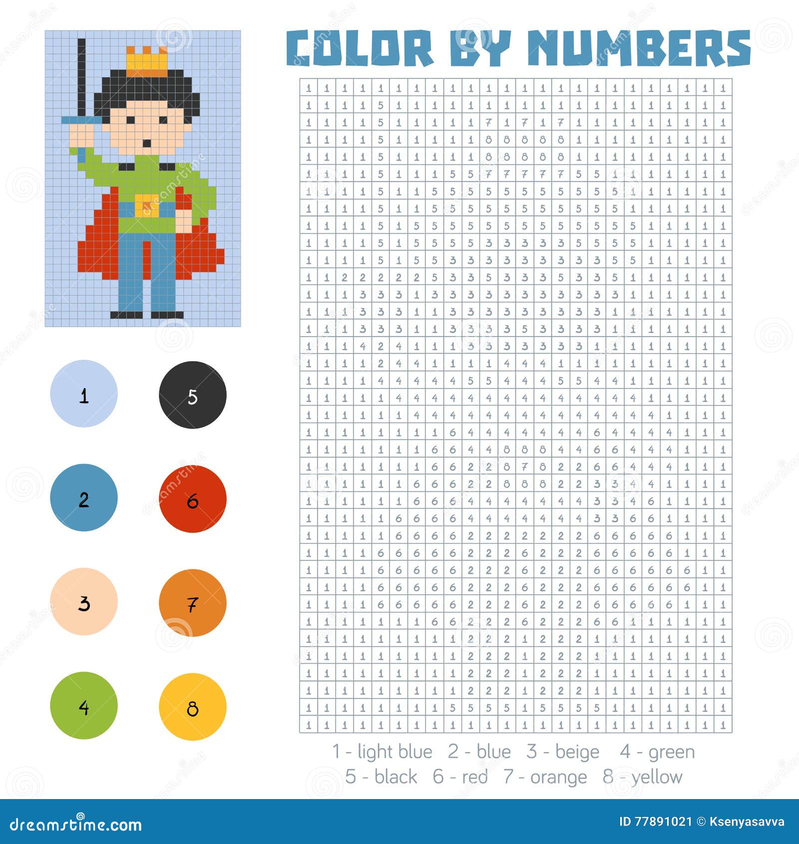 Color by number, Prince stock vector. Illustration of figure - 77891021