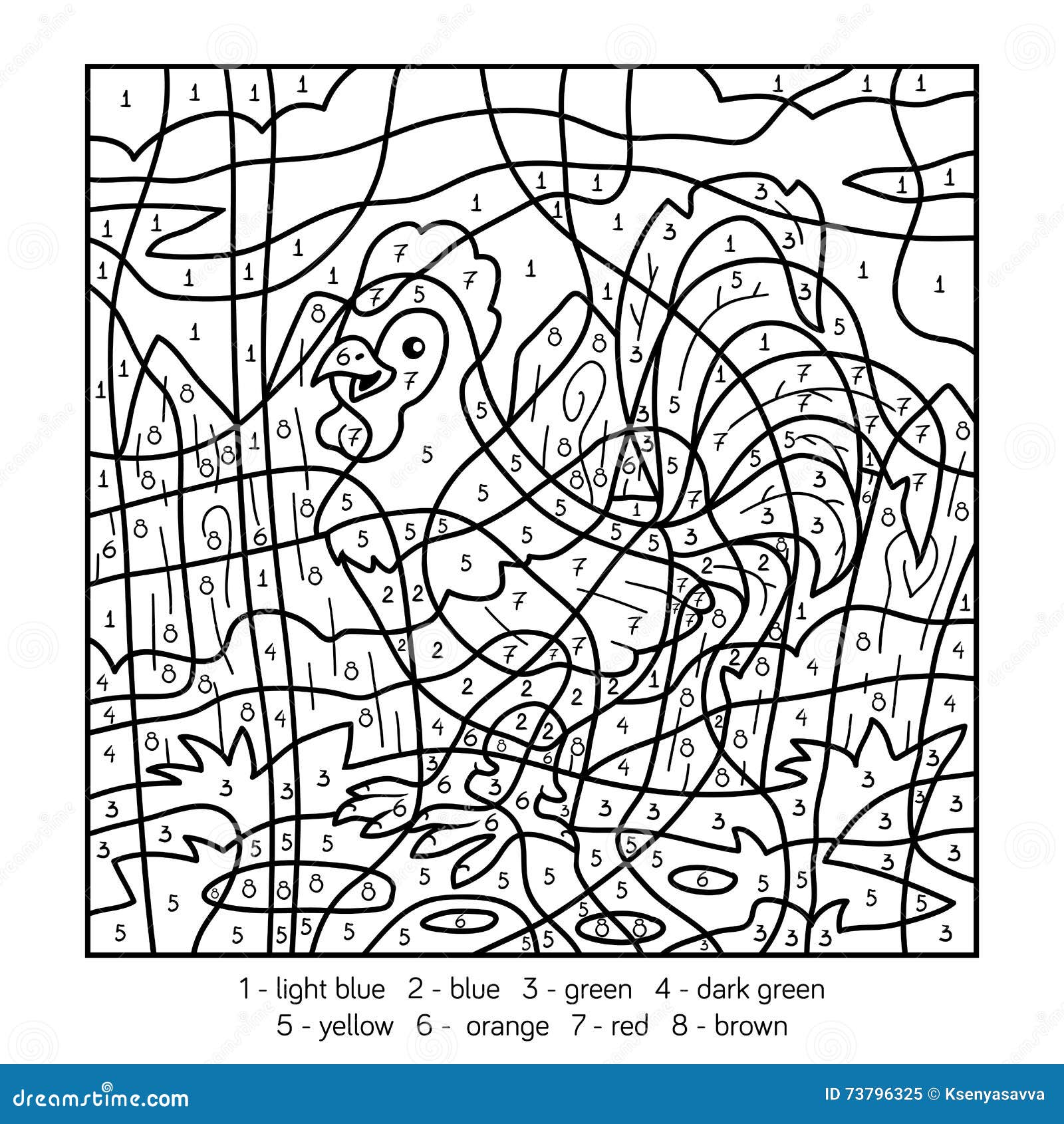 Color by number, rooster stock vector. Illustration of cartoon - 73796325