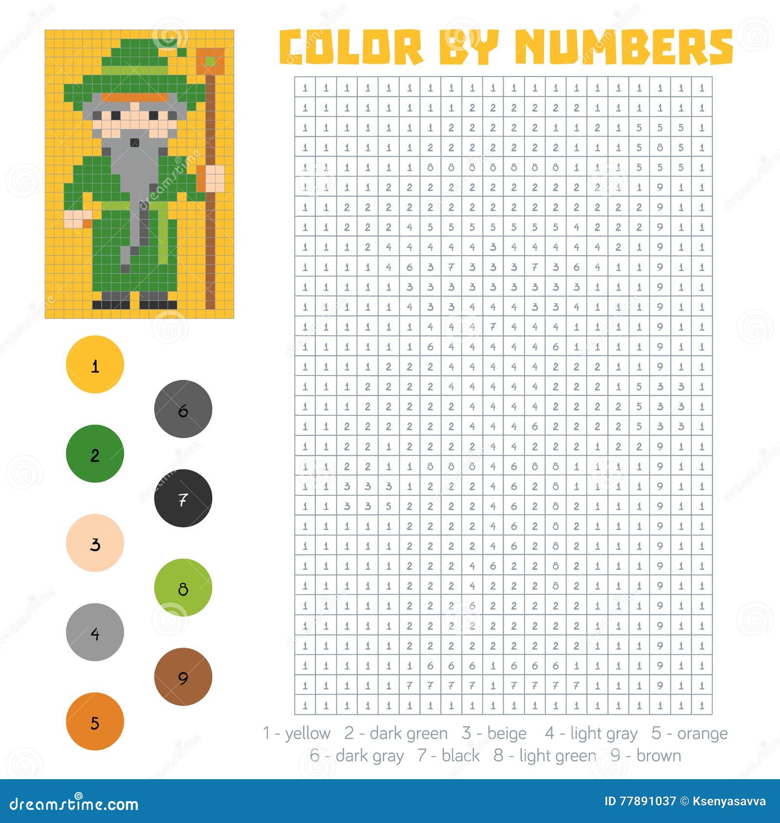 Color by number, Wizard stock vector. Illustration of halloween - 77891037