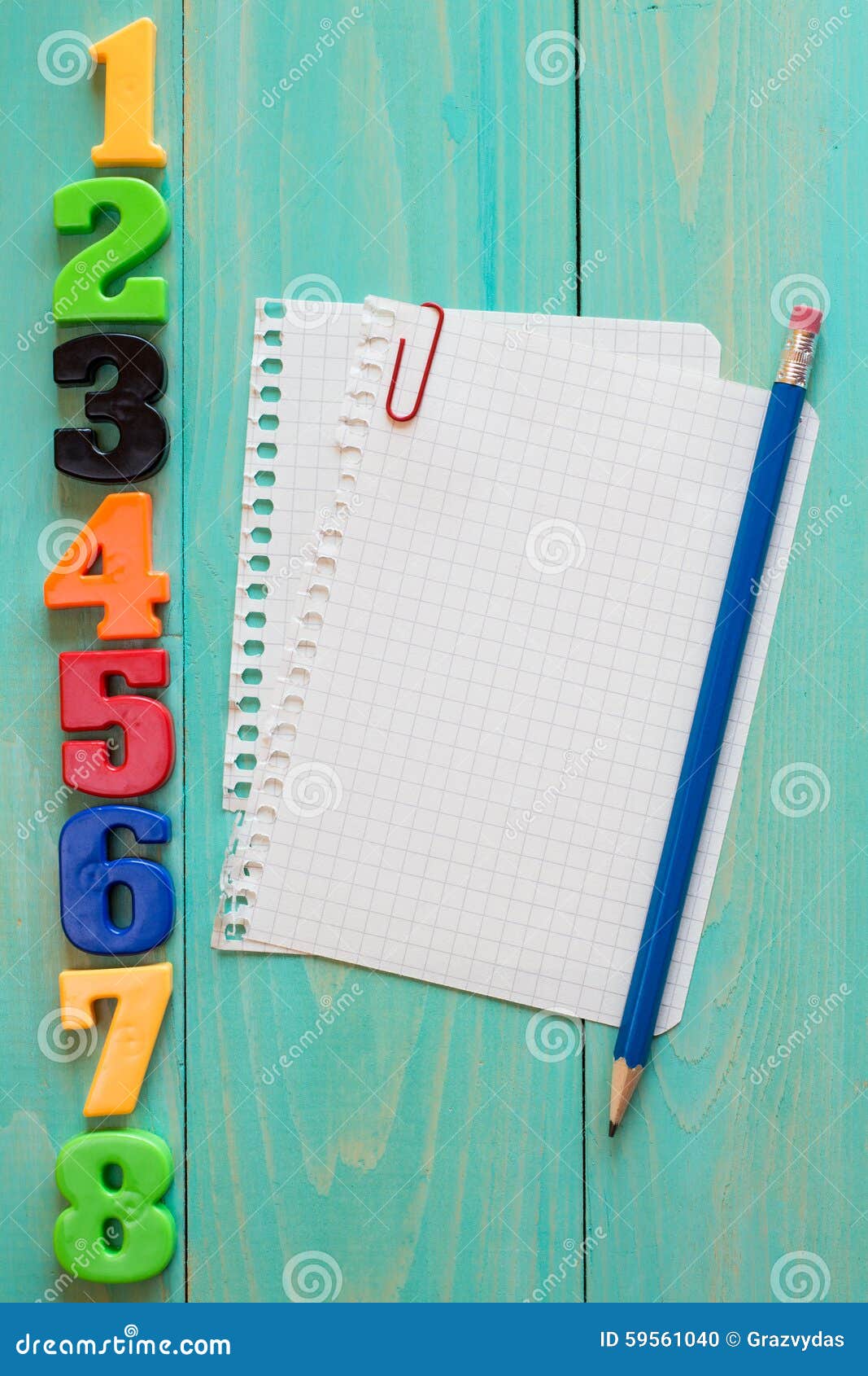 Color Numbers and Sheet of White Paper Stock Photo - Image of preschool ...