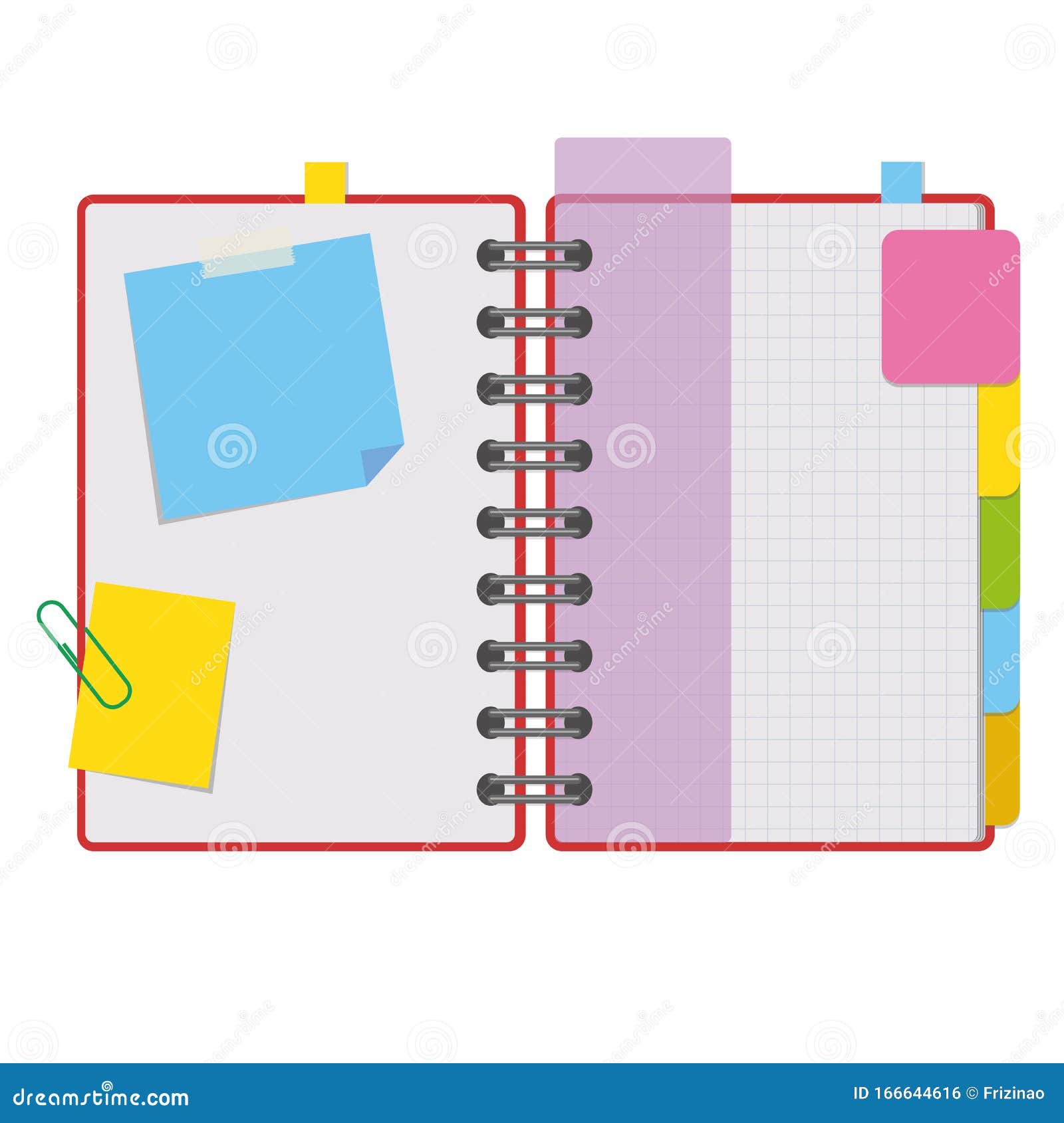 Color Open Notepad on Rings with Blank Sheets and Bookmarks between ...