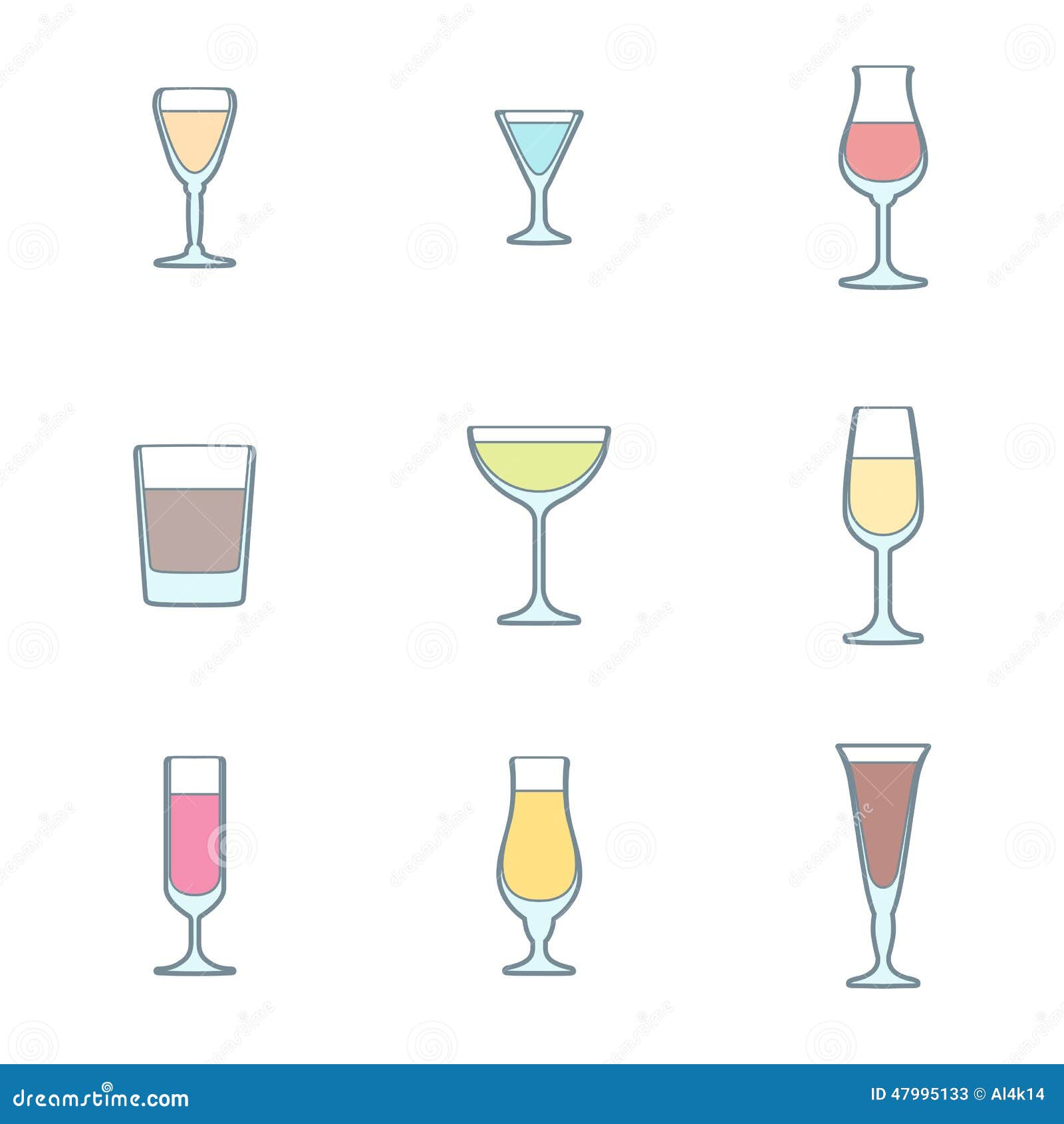 Color Outline Alcohol Glasses Icon Set Stock Vector - Illustration of ...