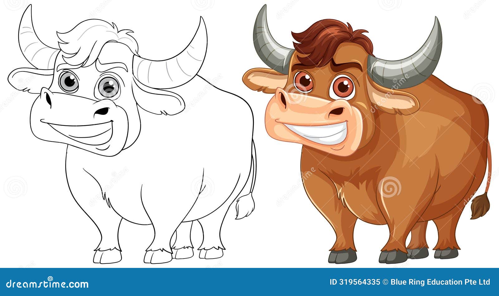 Color and Outline a Happy Bull Stock Vector - Illustration of friendly ...