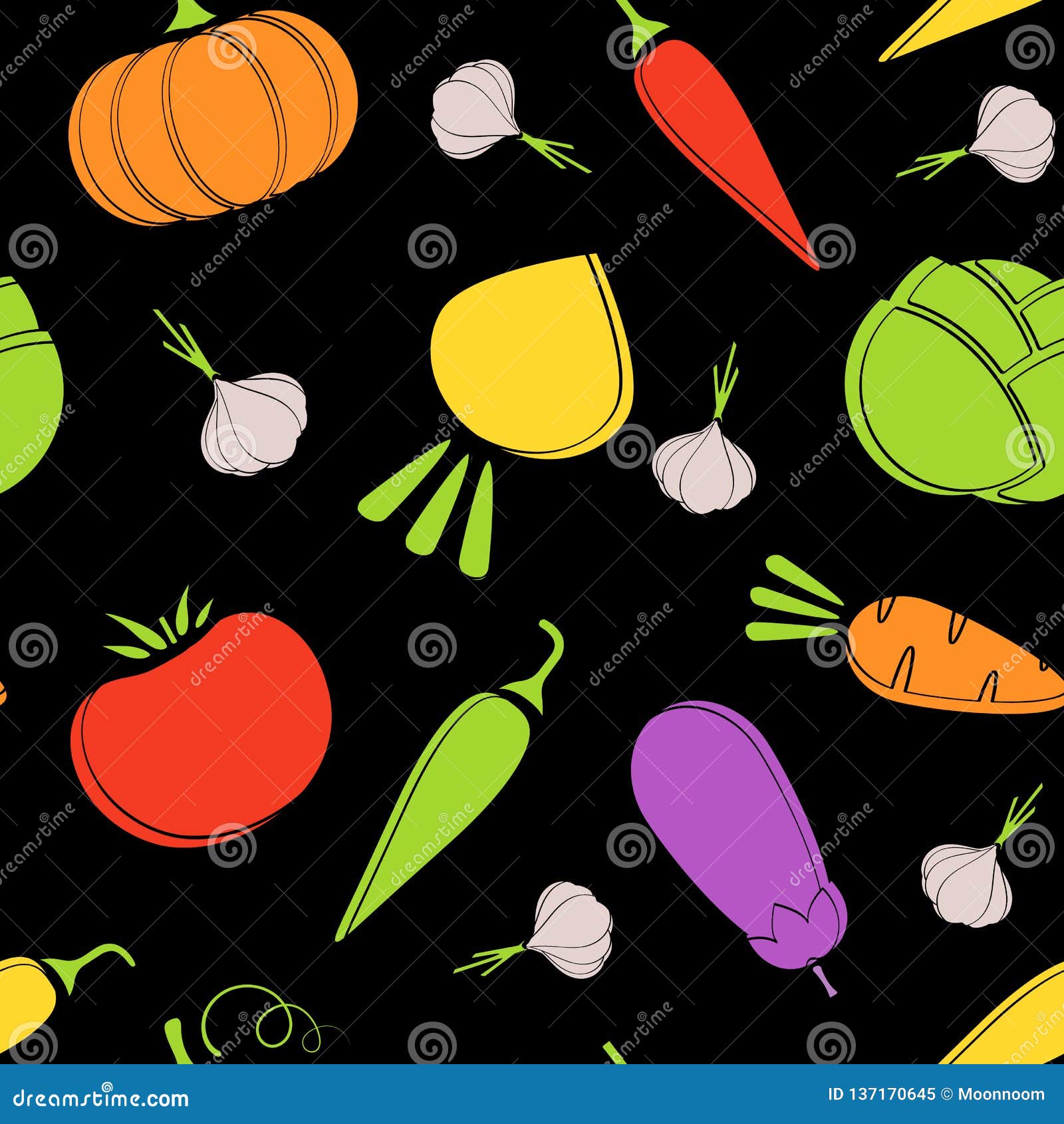 Color Outline Seamless Vegetable Black Pattern Stock Vector ...