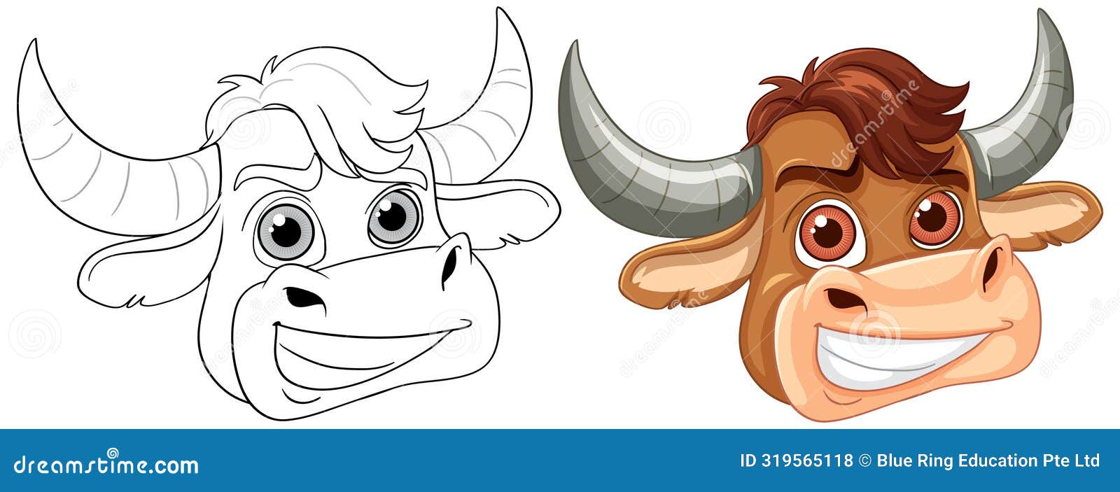 Color and Outline of a Smiling Bull Stock Vector - Illustration of ...