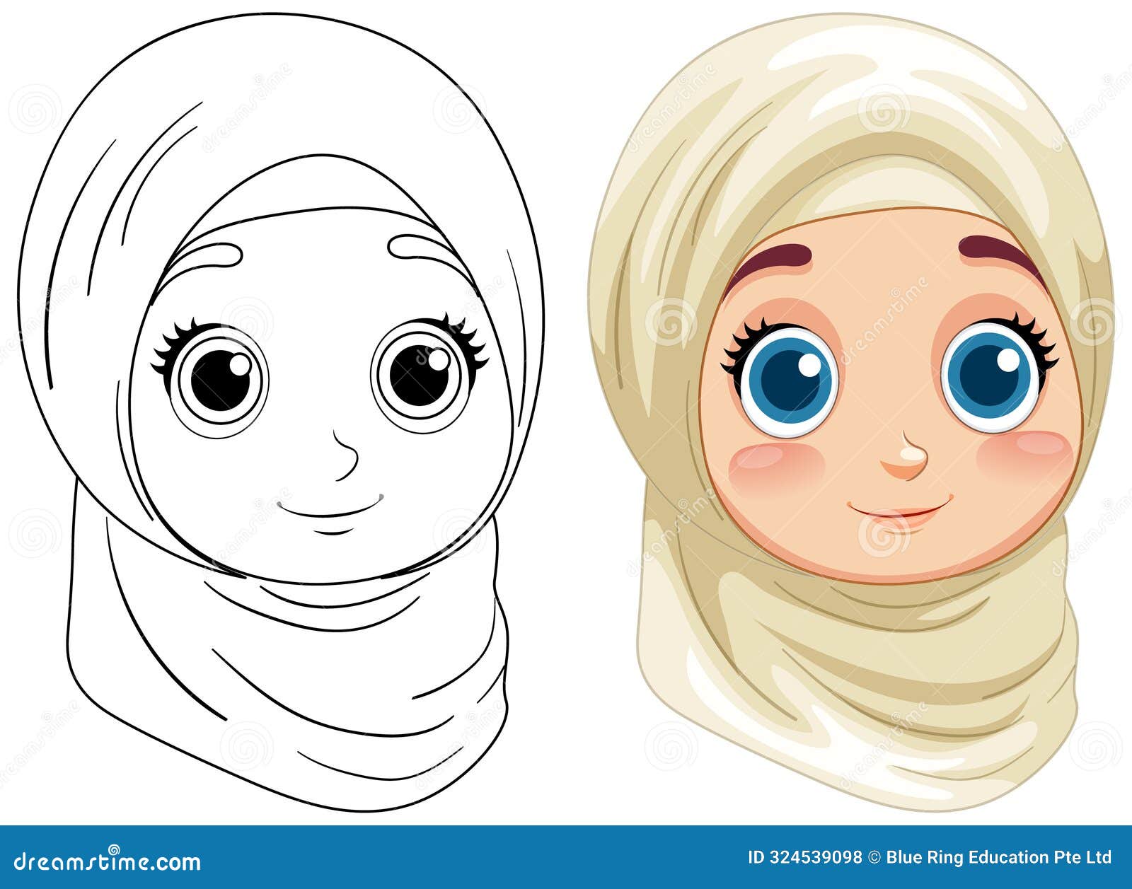 Color and Outline of a Smiling Girl Stock Vector - Illustration of ...