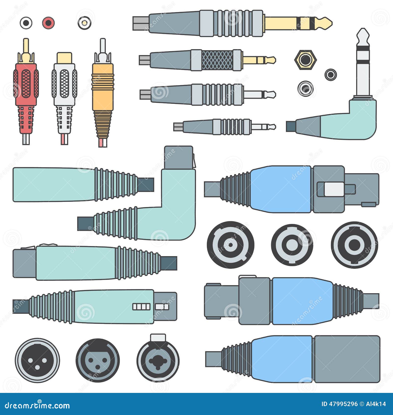 Color Outline Various Audio Connectors and Inputs Set Stock Vector ...