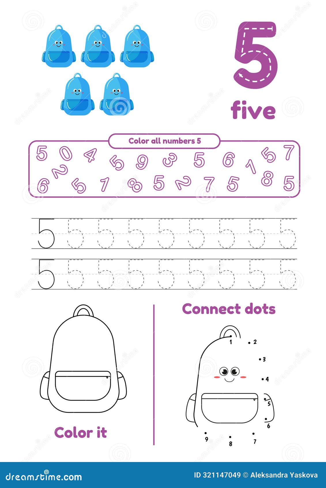 Color Page, Dot To Dot, Trace on One Page for Kids Education. Learning ...
