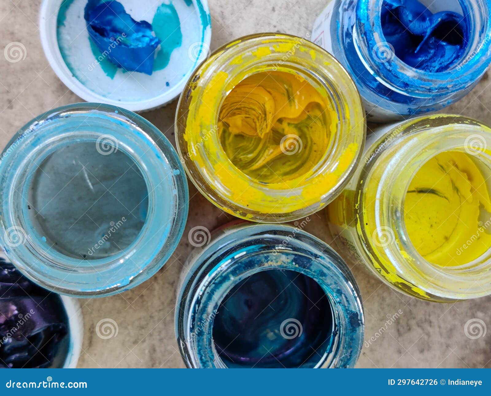 Color Paint Bottles Yellow Blue Stock Photo - Image of hobby, brush ...