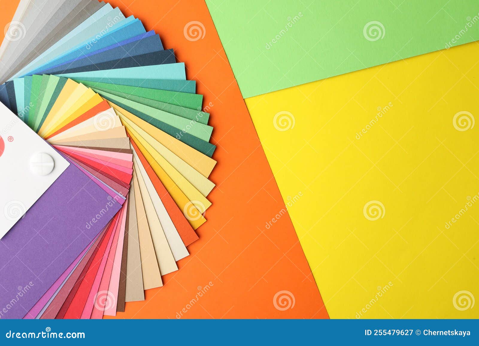 Color Palette on Bright Background, Top View. Space for Text Stock ...