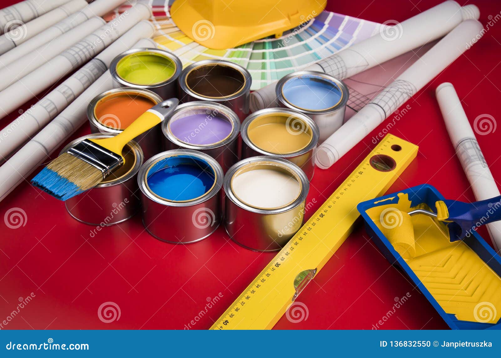 Color Palette, Can, Red Background Stock Photo - Image of multi ...