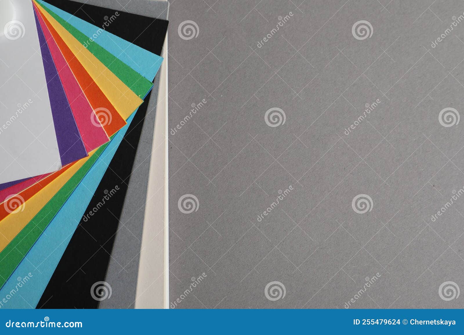 Color Palette on Grey Background, Top View. Space for Text Stock Photo ...
