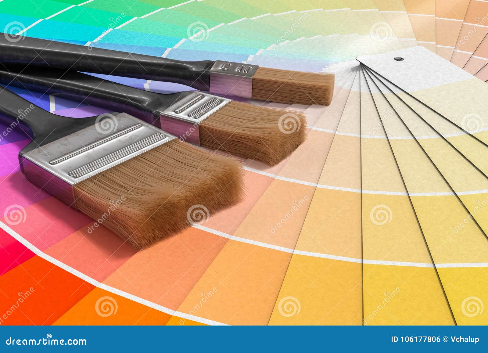 Color Palette - Guide of Paint Samples and Painting Brushes. 3D ...