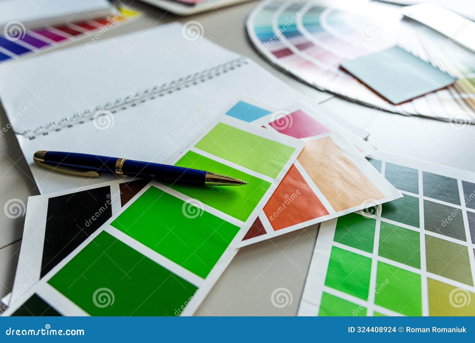 Color Palette Guide for Printing with Brushes, Blank Notepad at Office ...