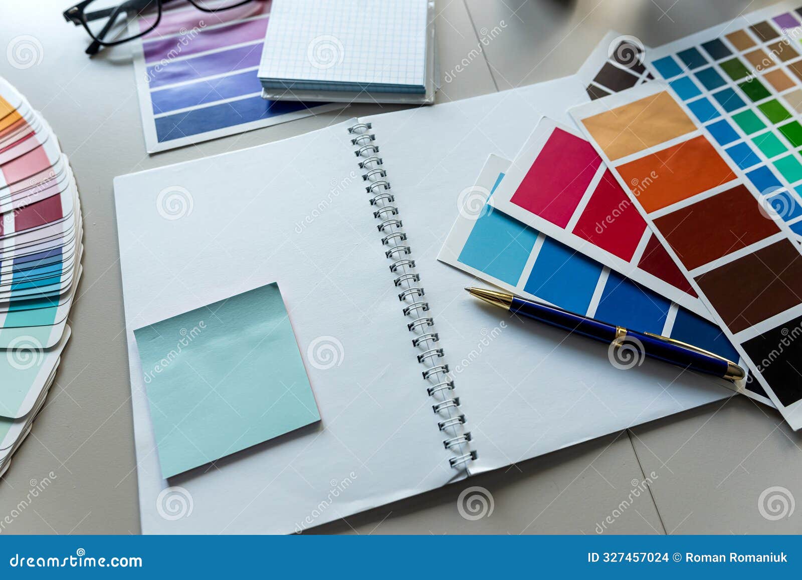 Color Palette Guide for Printing with Brushes, Blank Notepad at Office ...