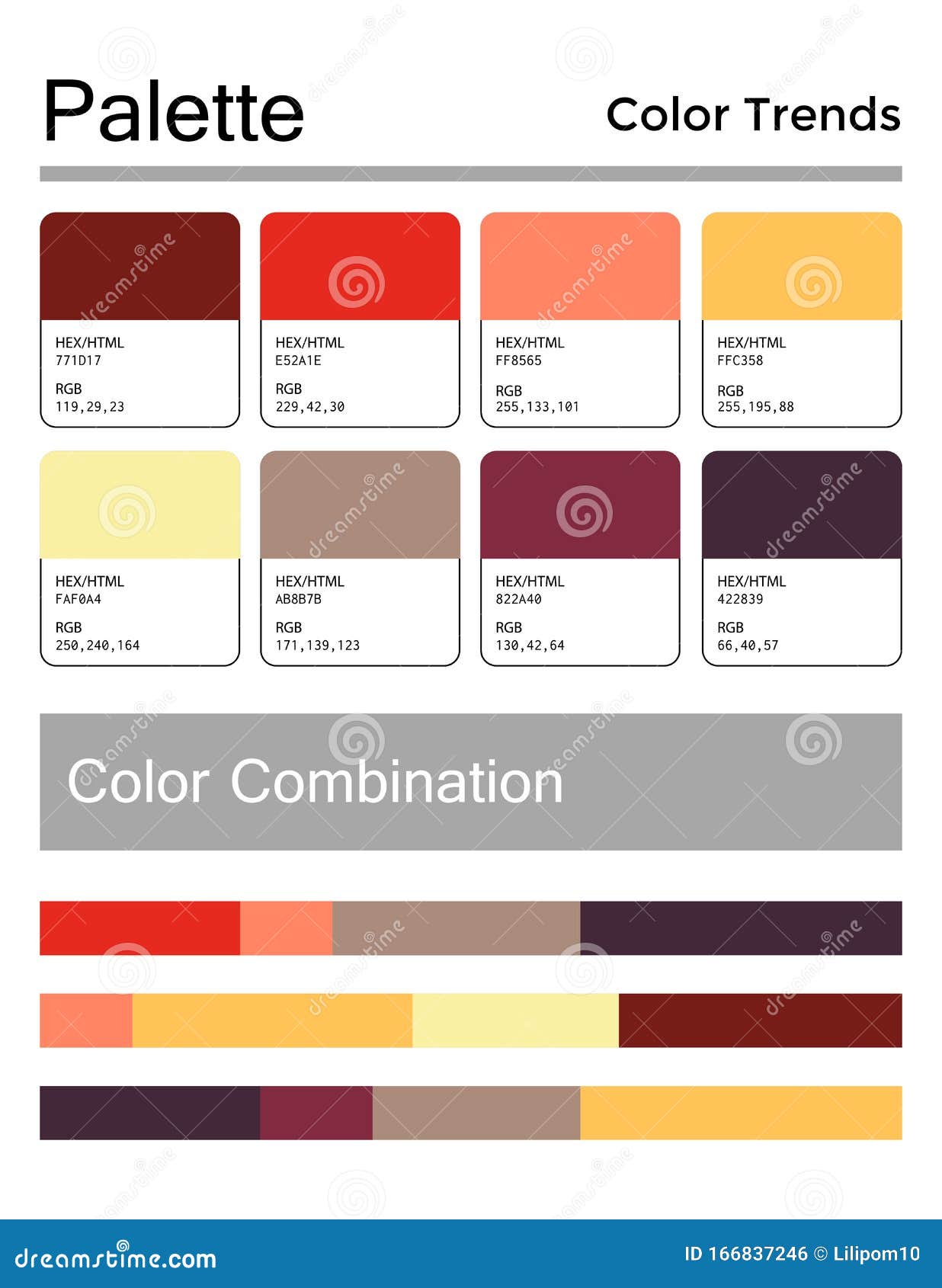 Color Palette, Harmonious Combination, Codes and Names. Fashion Colors ...