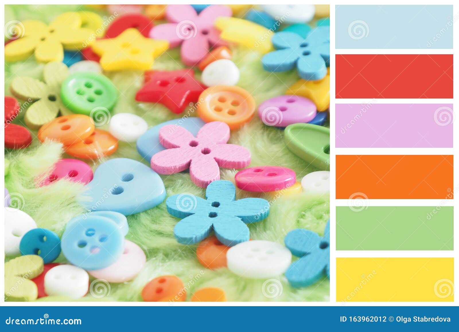 Color Palette Multi-colored Buttons on Green Artificial Fur. Stock ...