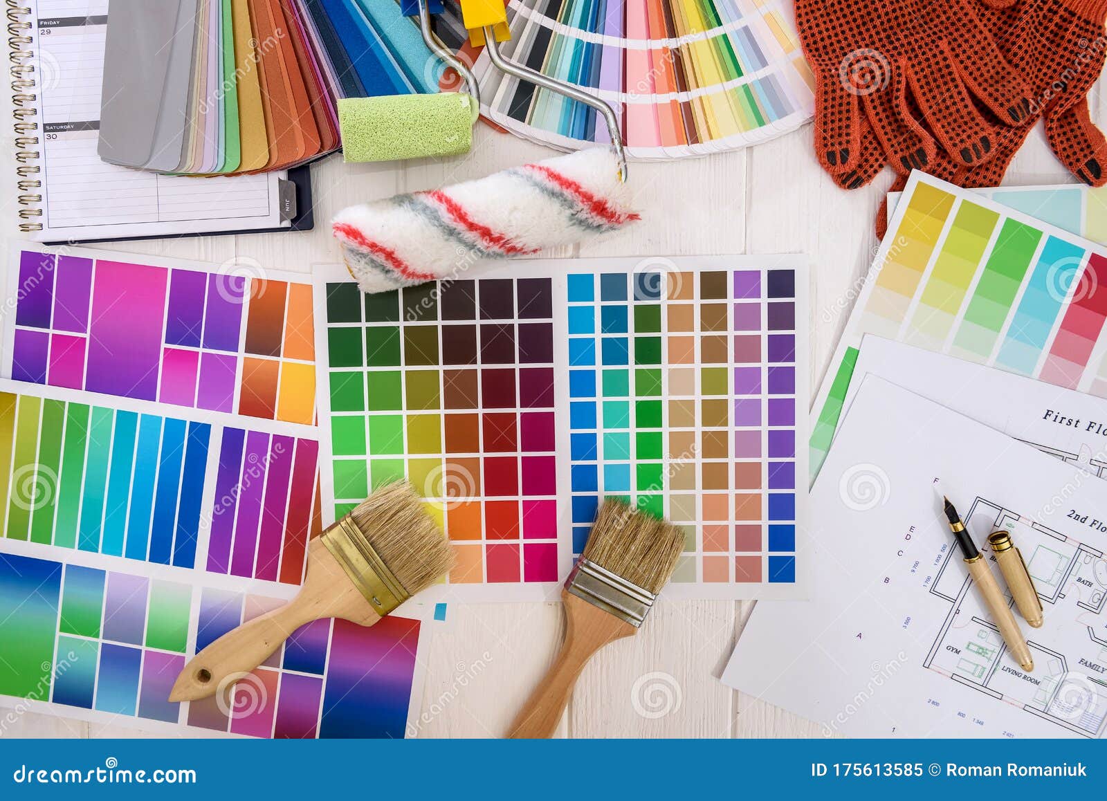 Color Palette with Painting Tools Close Up Stock Image - Image of board ...