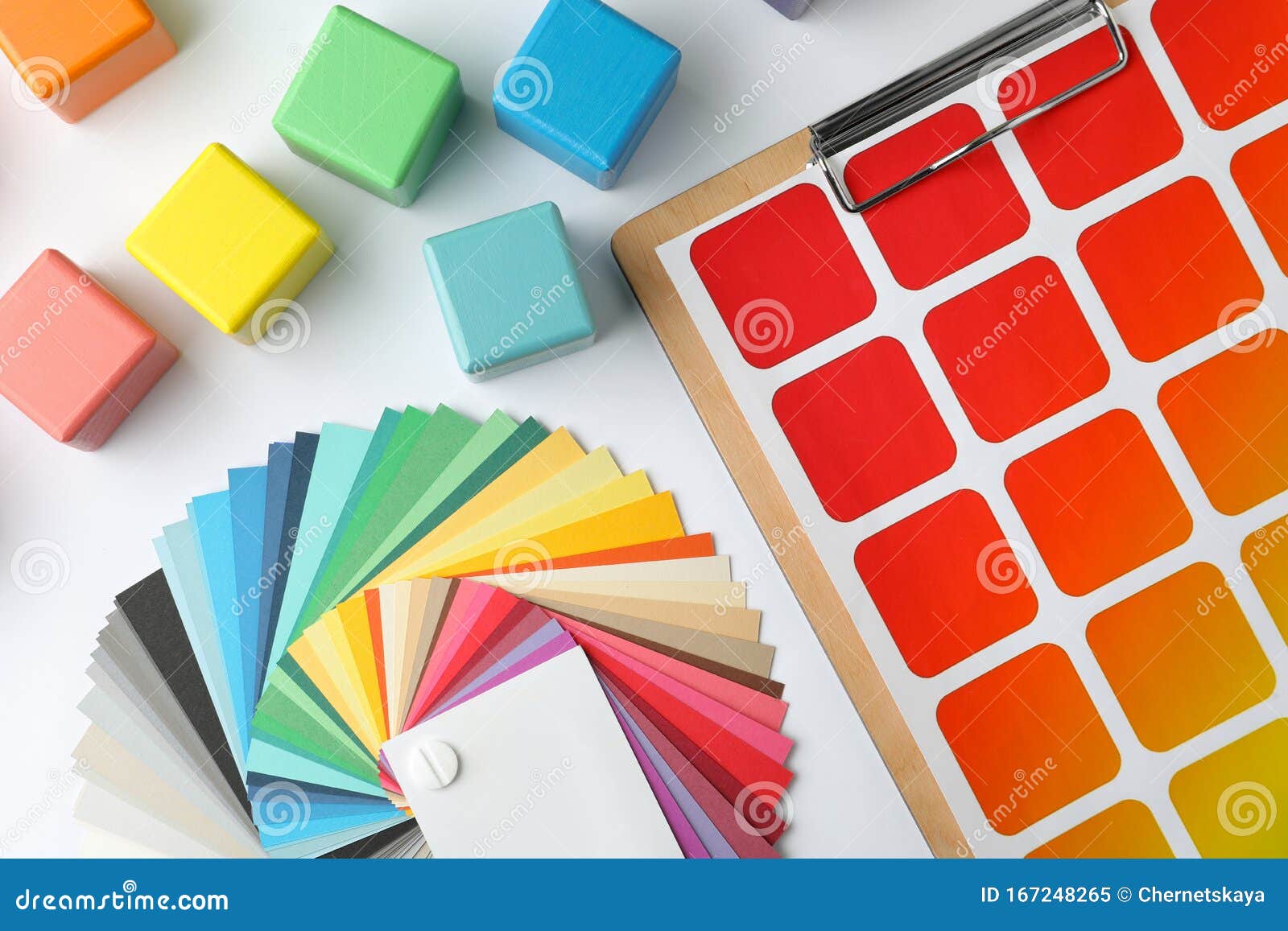 Color Palettes and Cubes on White, Top View Stock Image - Image of ...