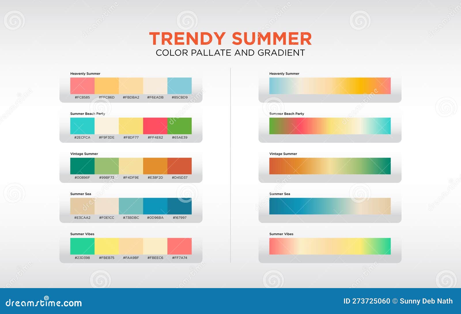Color Palettes, Color Schemes, Color Gradients for Trendy Summer. 5 ...
