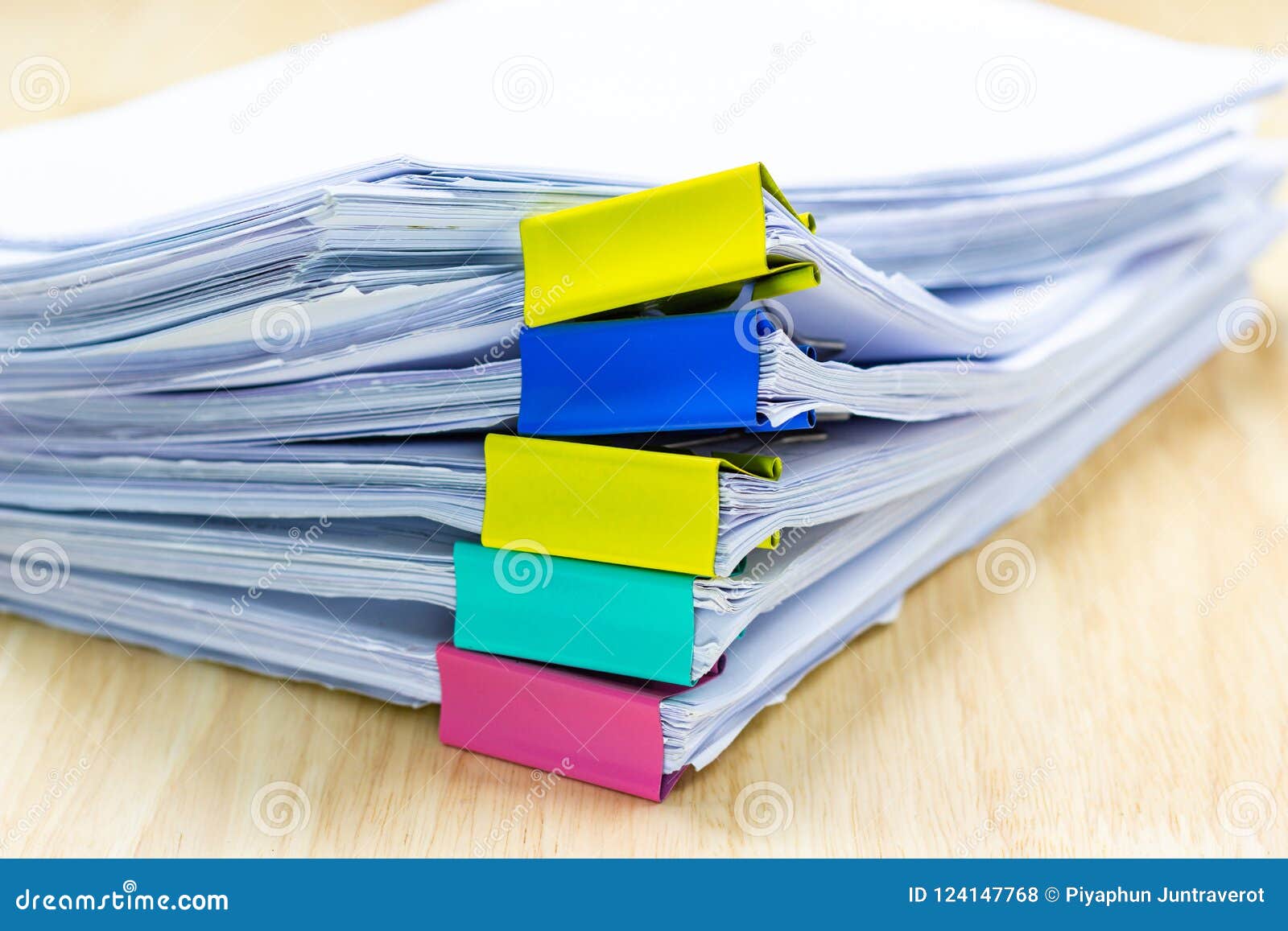 Color Paper Clip with Stack of Papers Documents Stock Photo - Image of ...