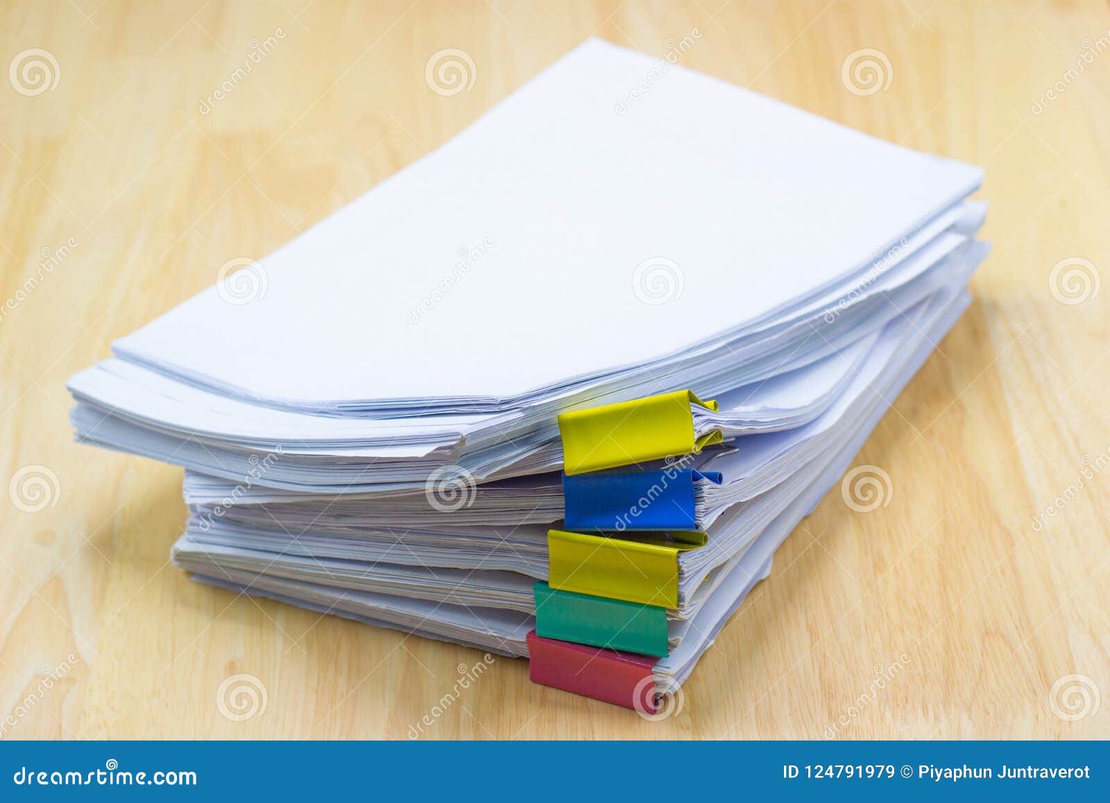Color Paper Clip with Stack of Papers Documents Stock Image - Image of ...