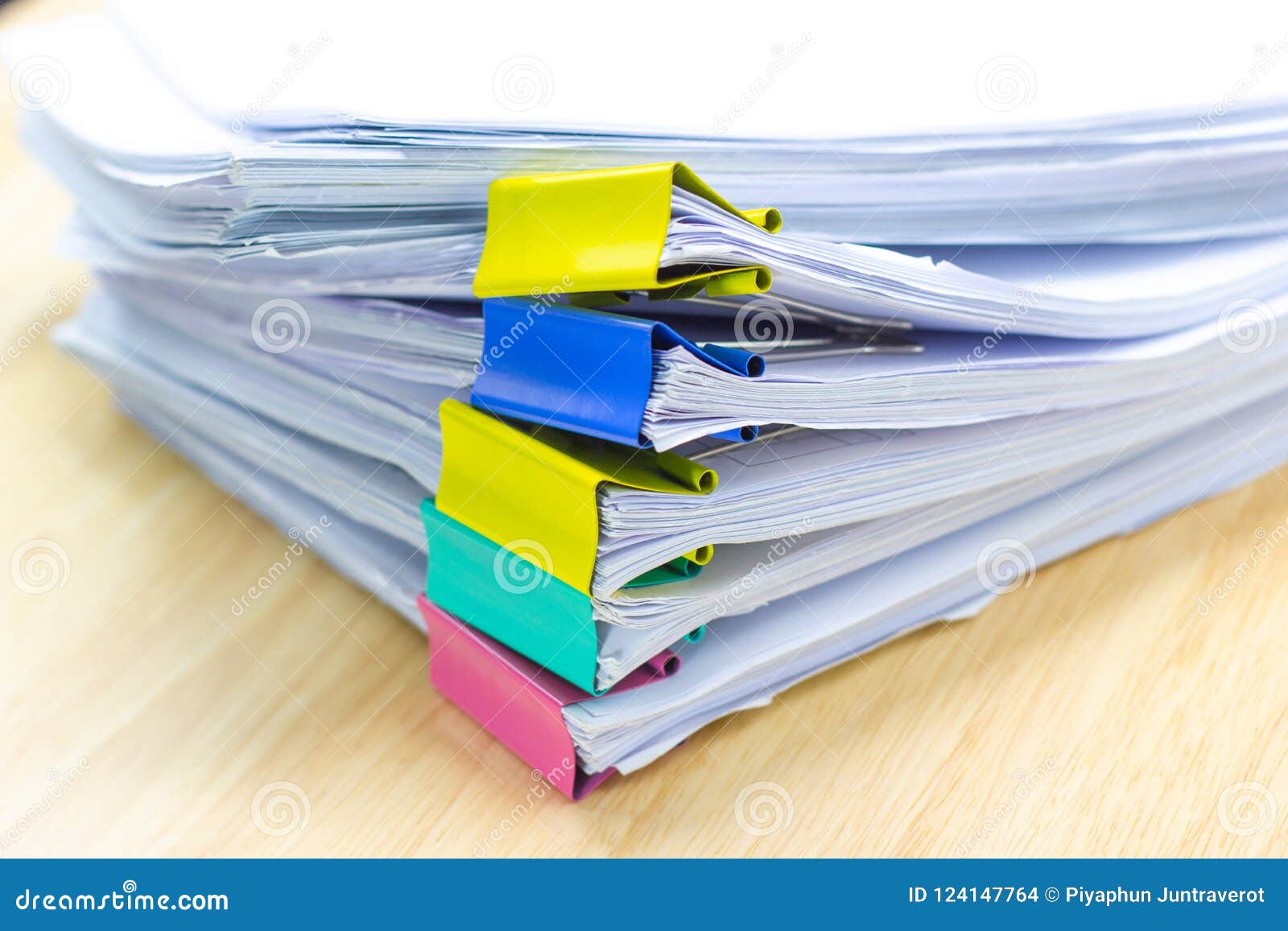 Color Paper Clip with Stack of Papers Documents Stock Photo - Image of ...