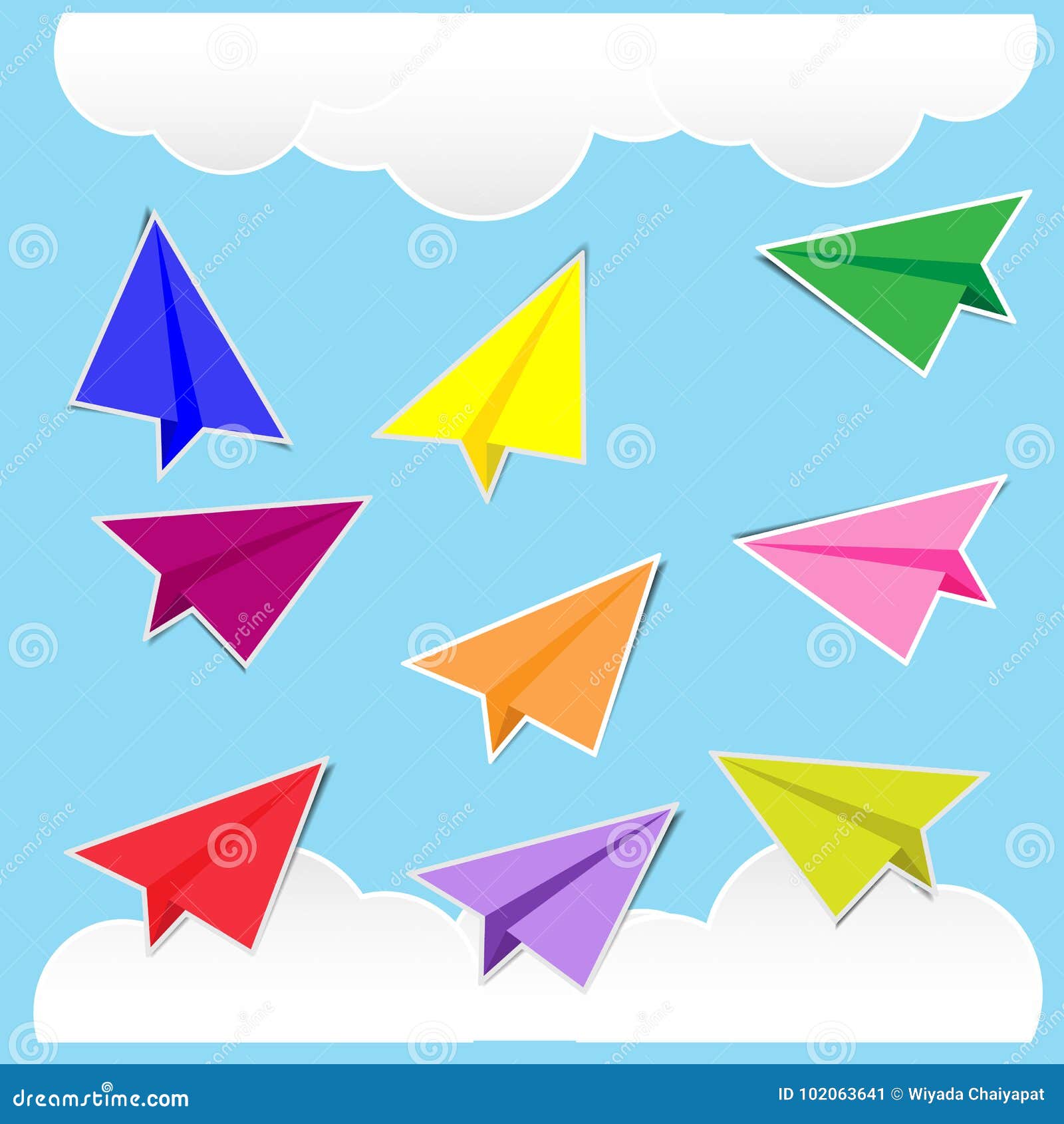 Color Paper Plane Stickers with Shadows Stock Vector - Illustration of ...