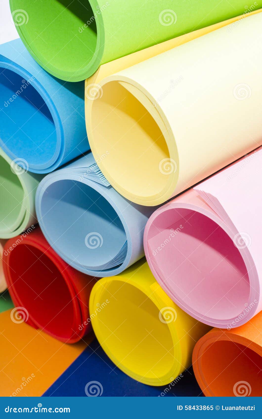Color Paper Rolled and Piled. Stock Image - Image of blank, green: 58433865