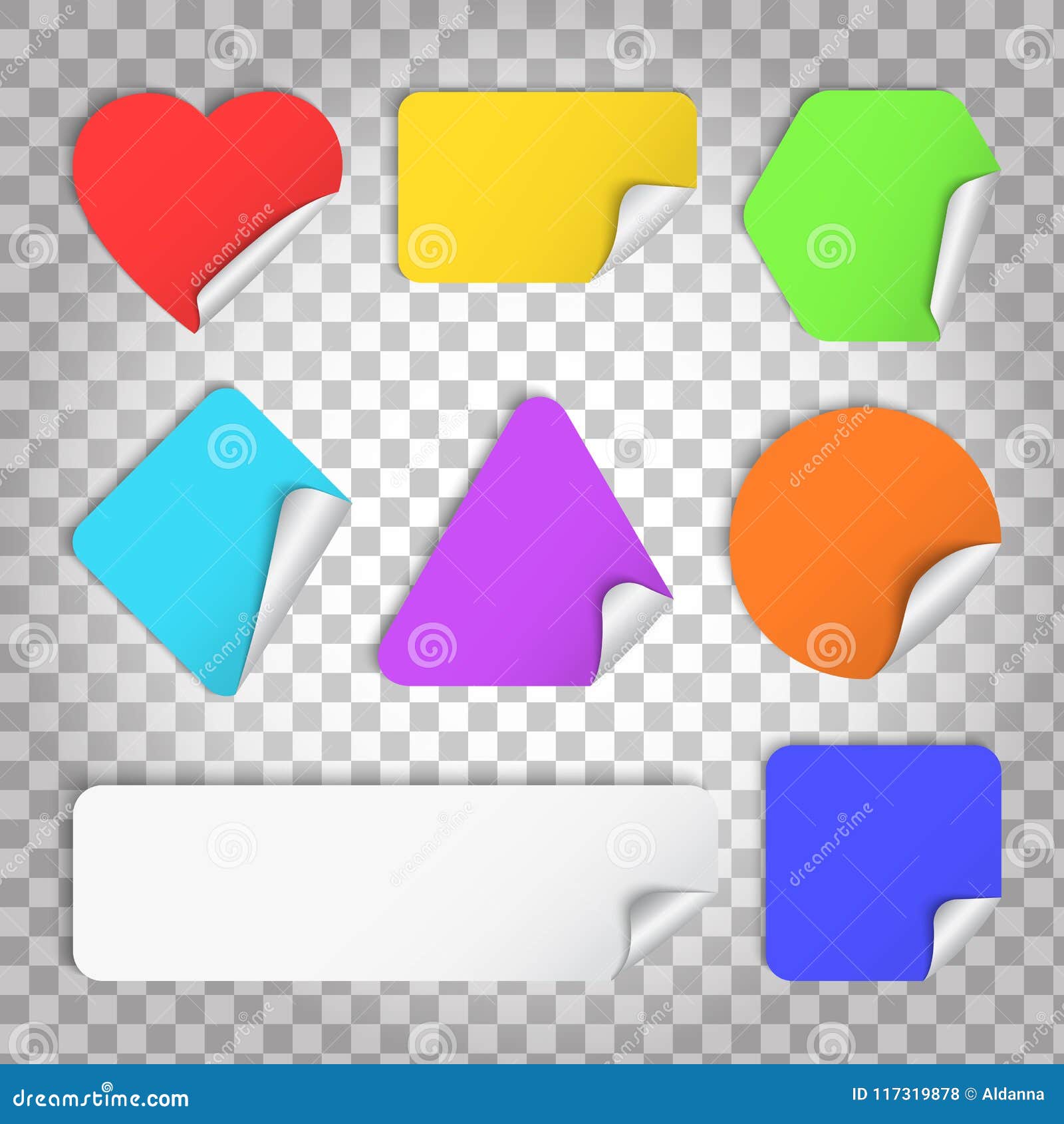 Color Paper Sticker with Curl and Shadow in Different Shape Stock ...