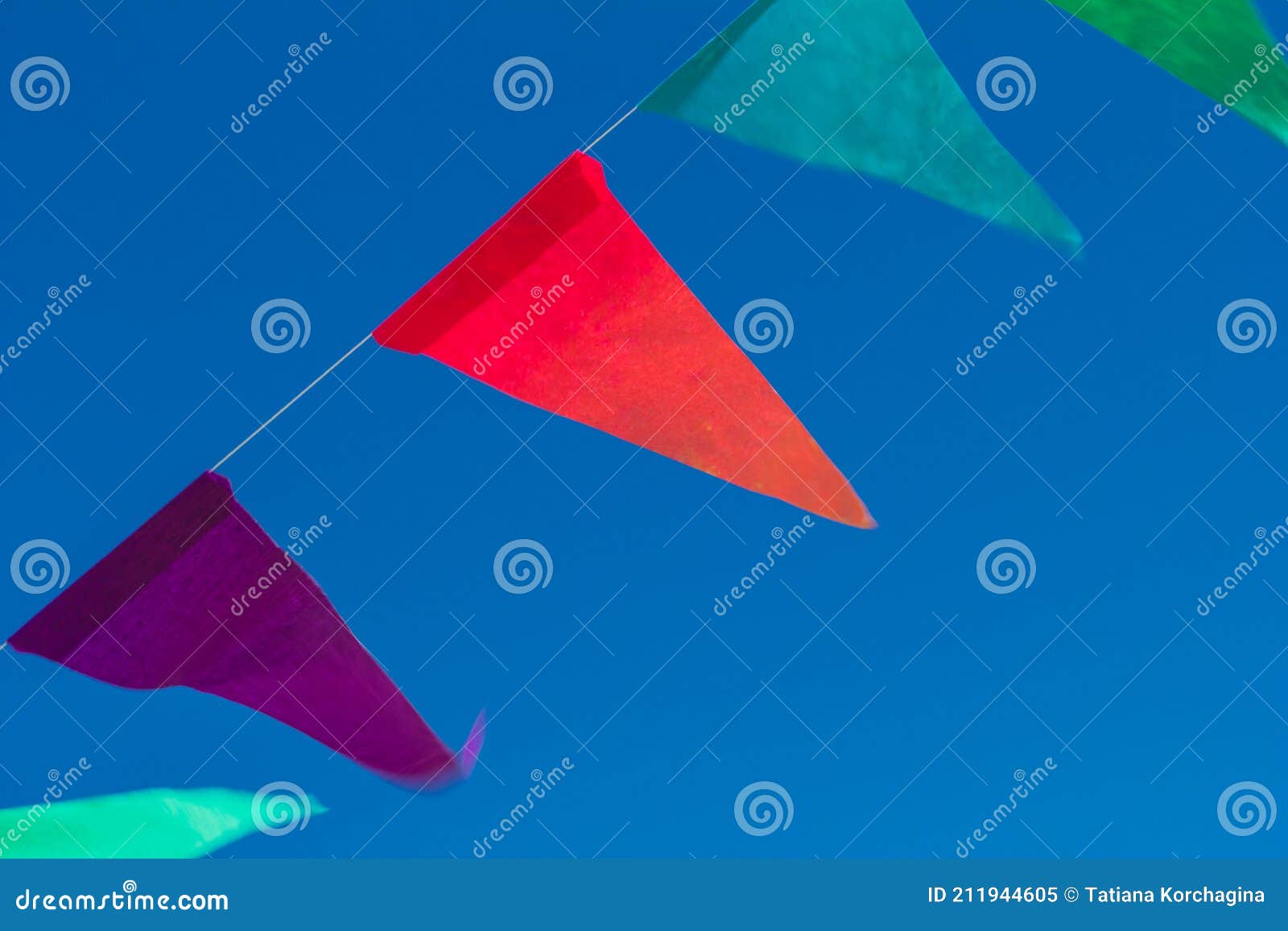 Color Party Flags on Blue Sky Background, Diagonal Composition Stock ...