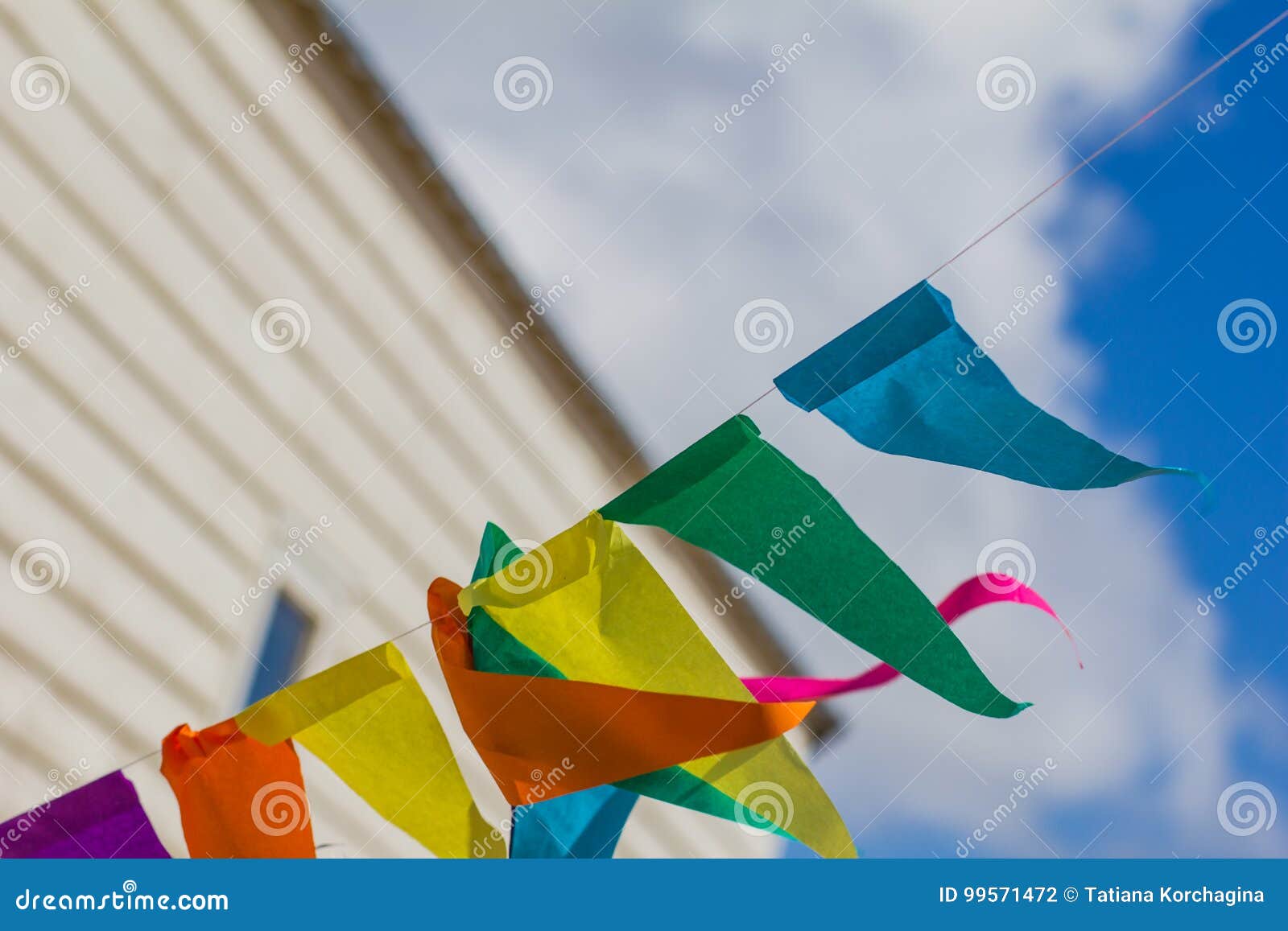 Color Party Flags on the Sky Background and House Stock Photo - Image ...