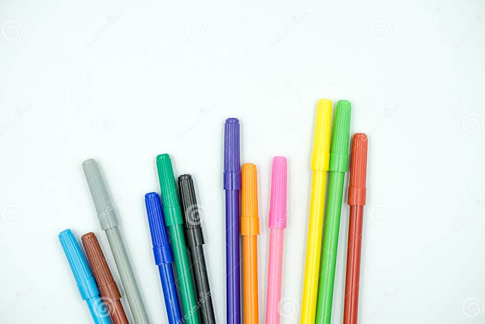 Color Pen on White Background Stock Photo - Image of color, orange ...