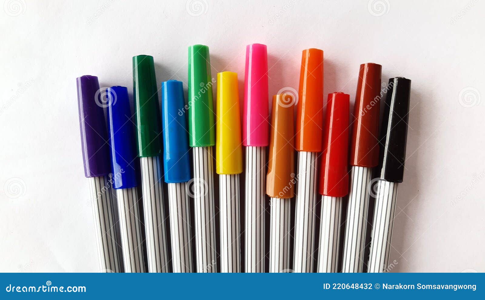 Color Pen on White Background. Stock Photo - Image of background, black ...