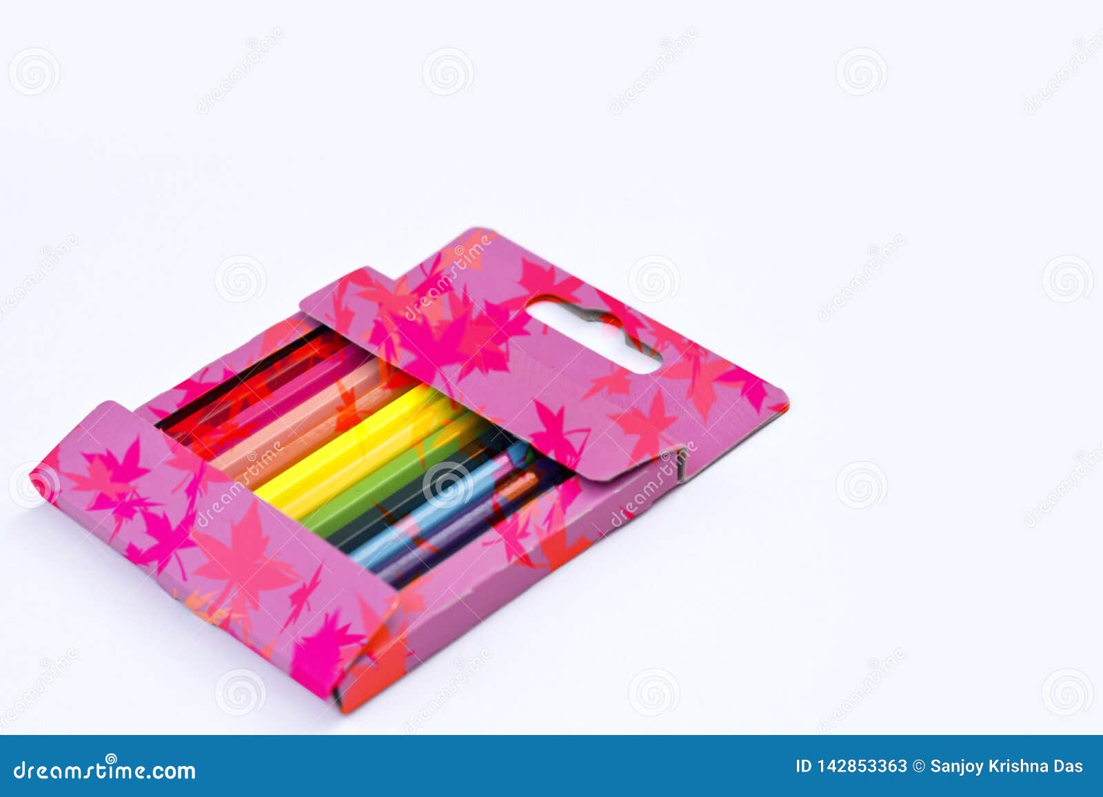 Autumn Color Pencil in Pink Box on White Background Stock Image - Image ...