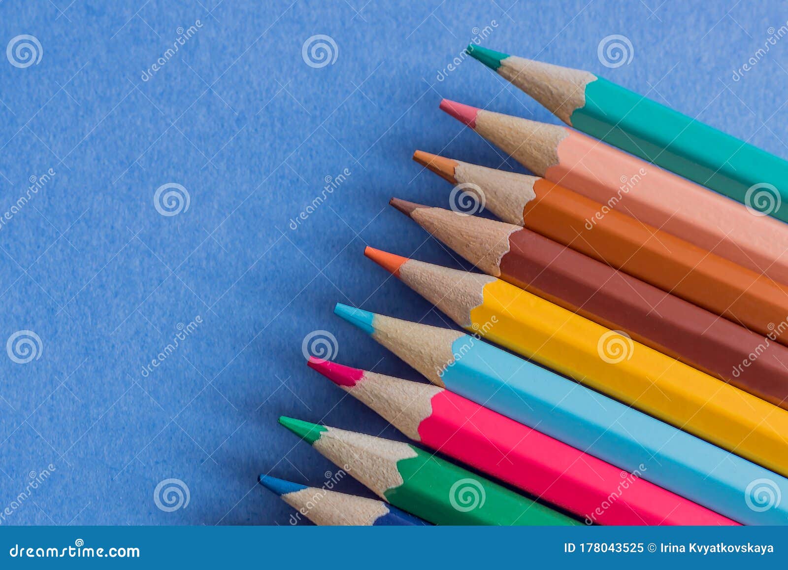 Color Pencils on Blue Background Stock Image - Image of colorful ...