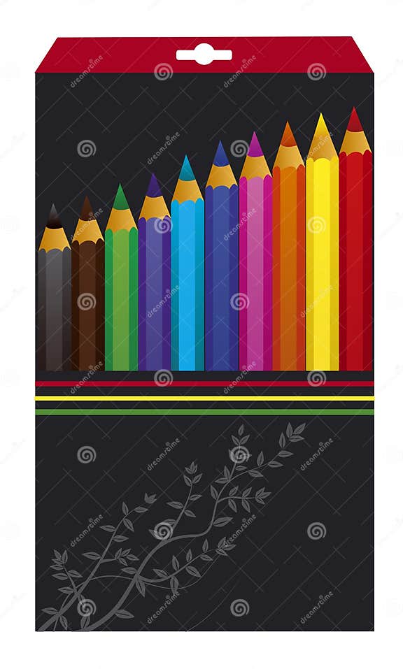 Color pencils in the box stock vector. Illustration of pattern - 10582297
