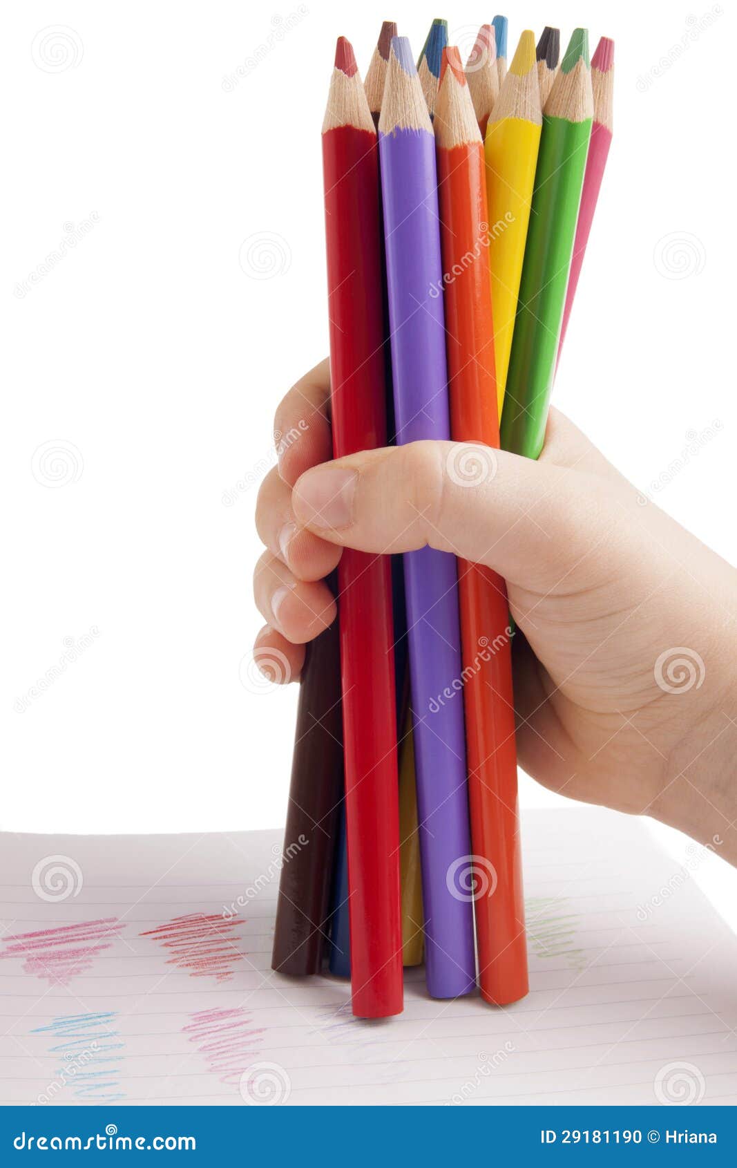 Color Pencils in Child Hand Stock Photo - Image of isolatedonwhite ...