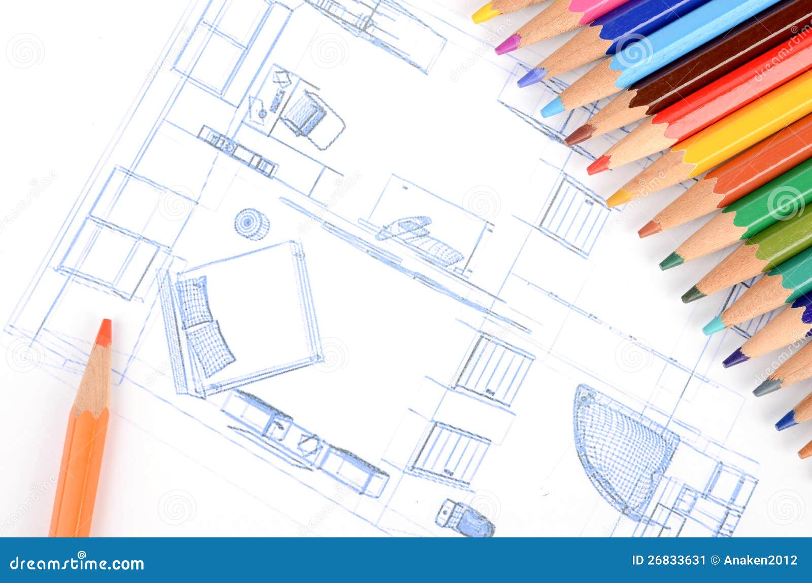 Color Pencils and House Blueprint Stock Image - Image of project ...
