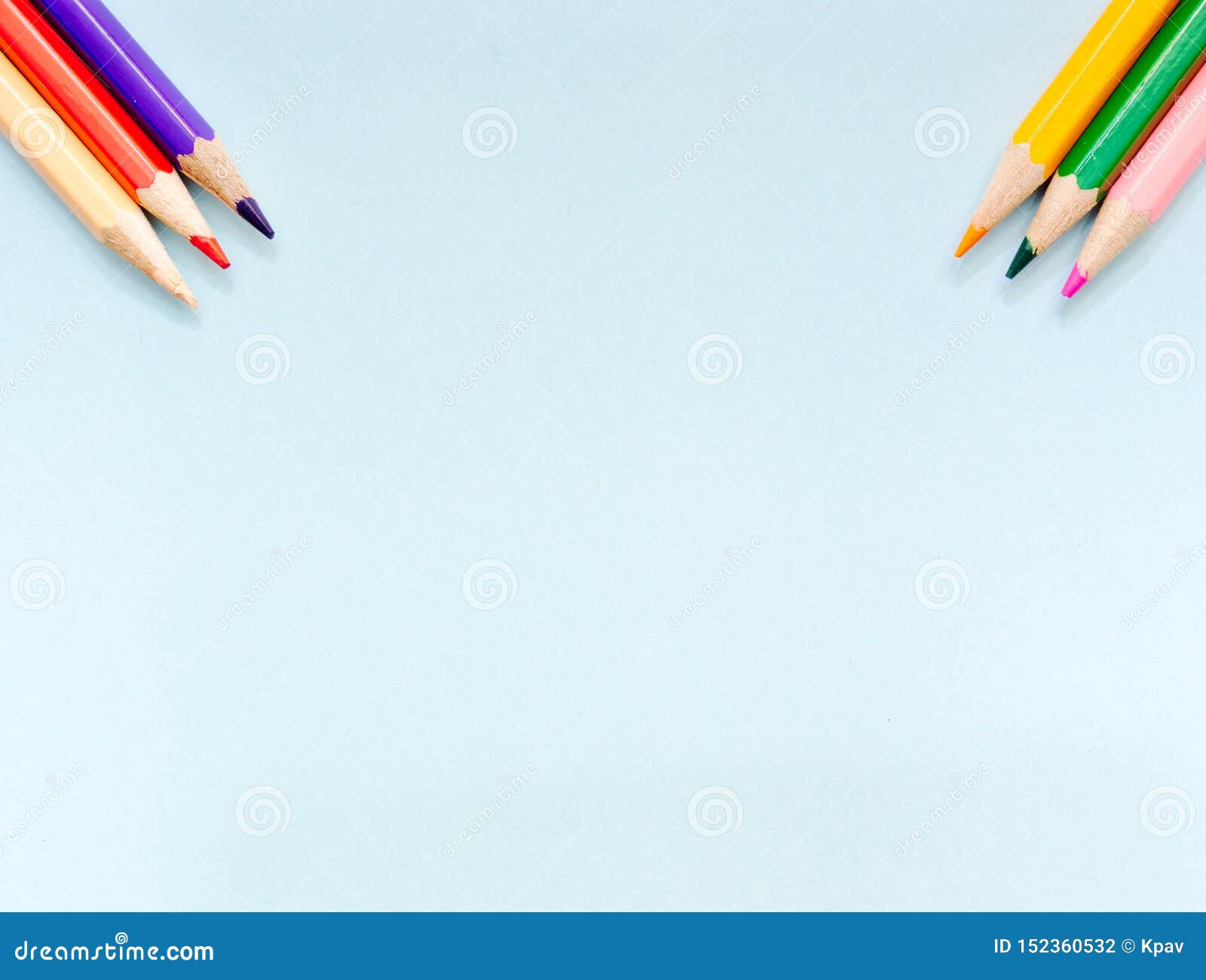 Color Pencils on Light Blue Background Stock Photo - Image of colorful ...