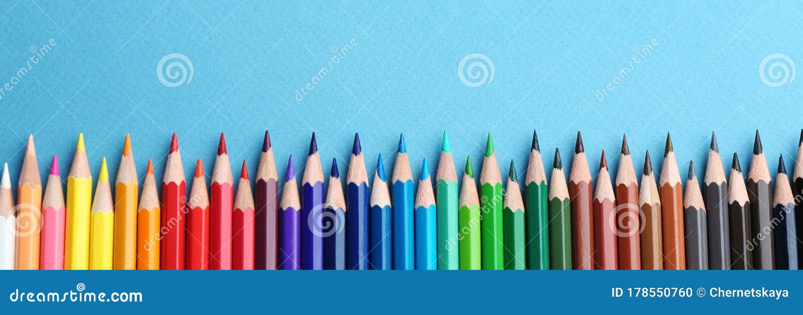 Color Pencils on Blue Background, Flat Lay with Space for Text. Banner ...
