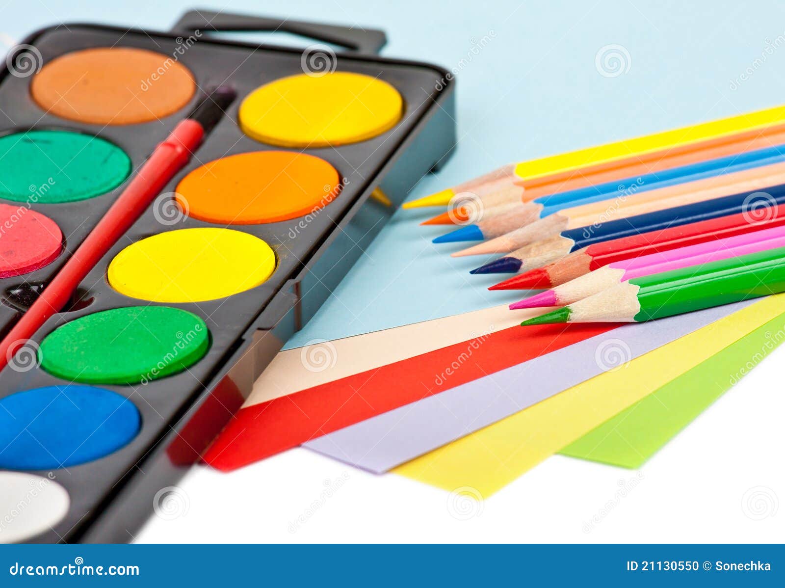 Color Pencils, Papers and Paints Stock Photo - Image of colorful ...