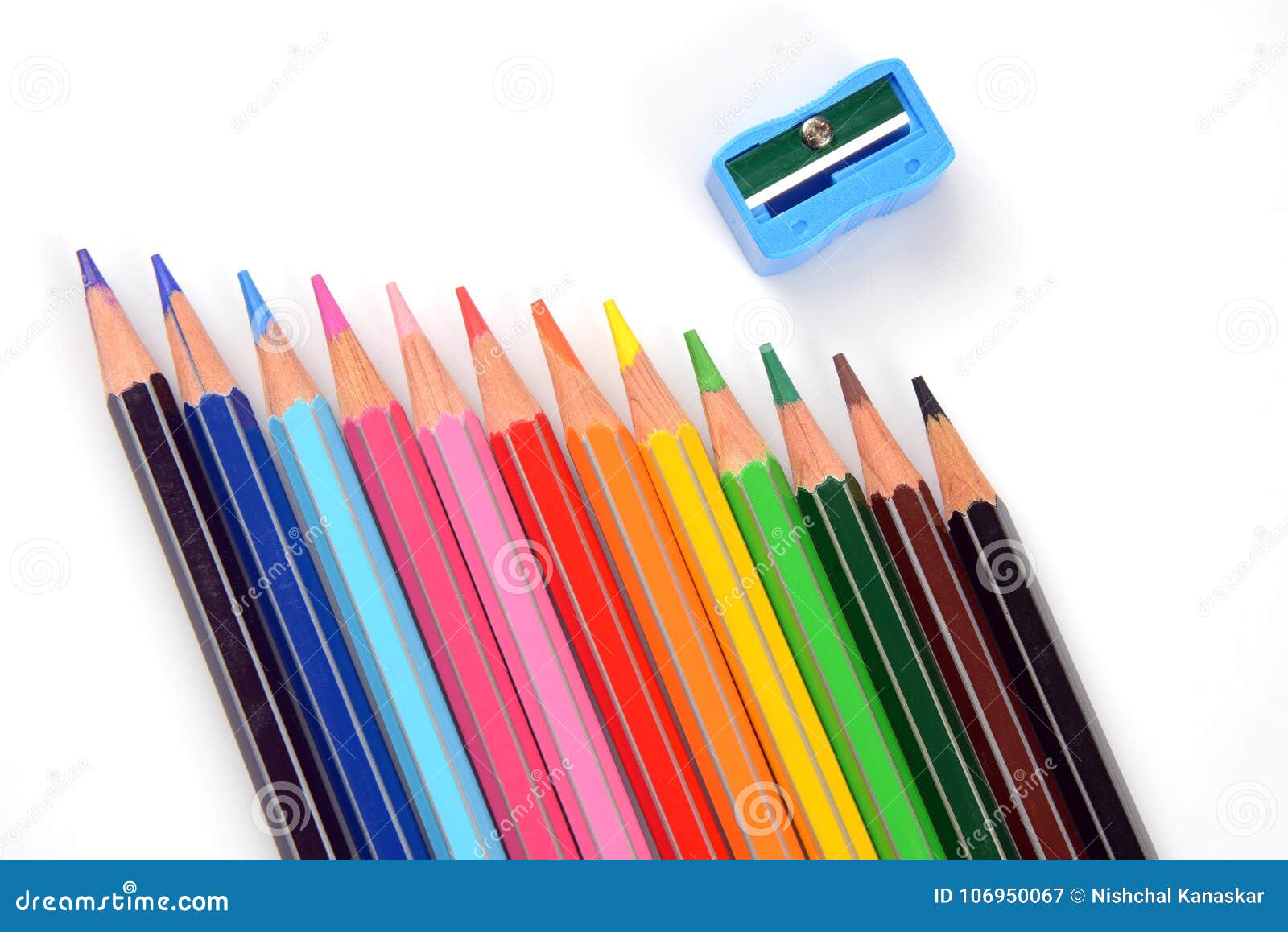Color Pencils with Sharpener on White Background Stock Image - Image of ...
