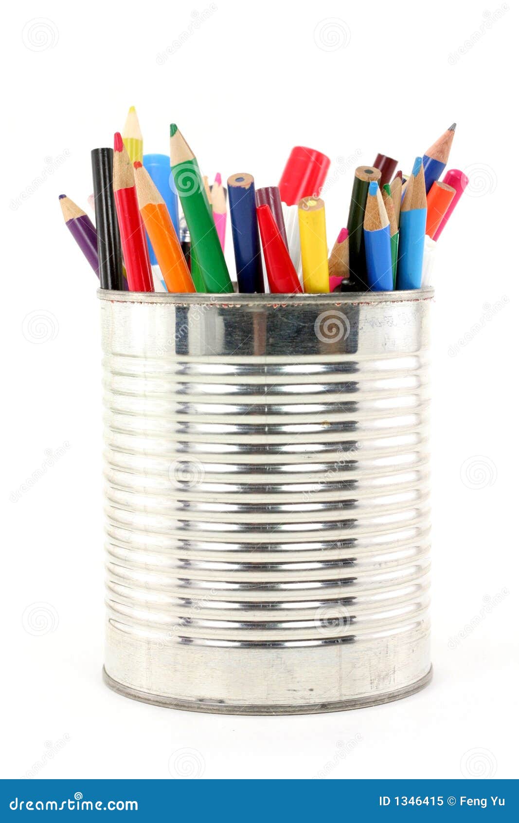 Color pencils in tin stock image. Image of round, kids - 1346415