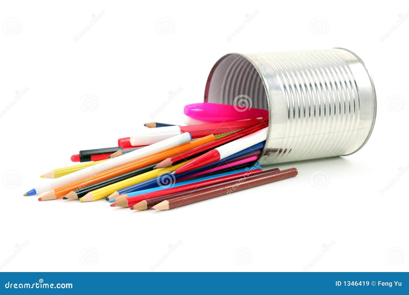 Color pencils in tin stock image. Image of graphics, business - 1346419