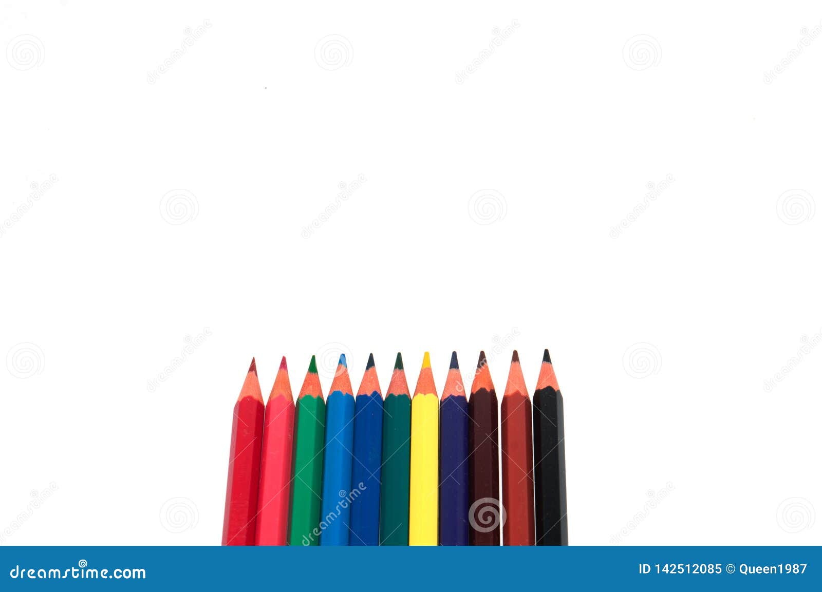 Color Pencils on White Background Top View. Concept of Education ...