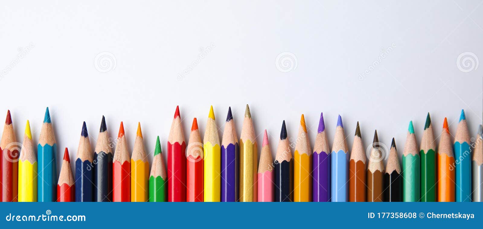 Color Pencils on White Background, Space for Text. Banner Design Stock ...