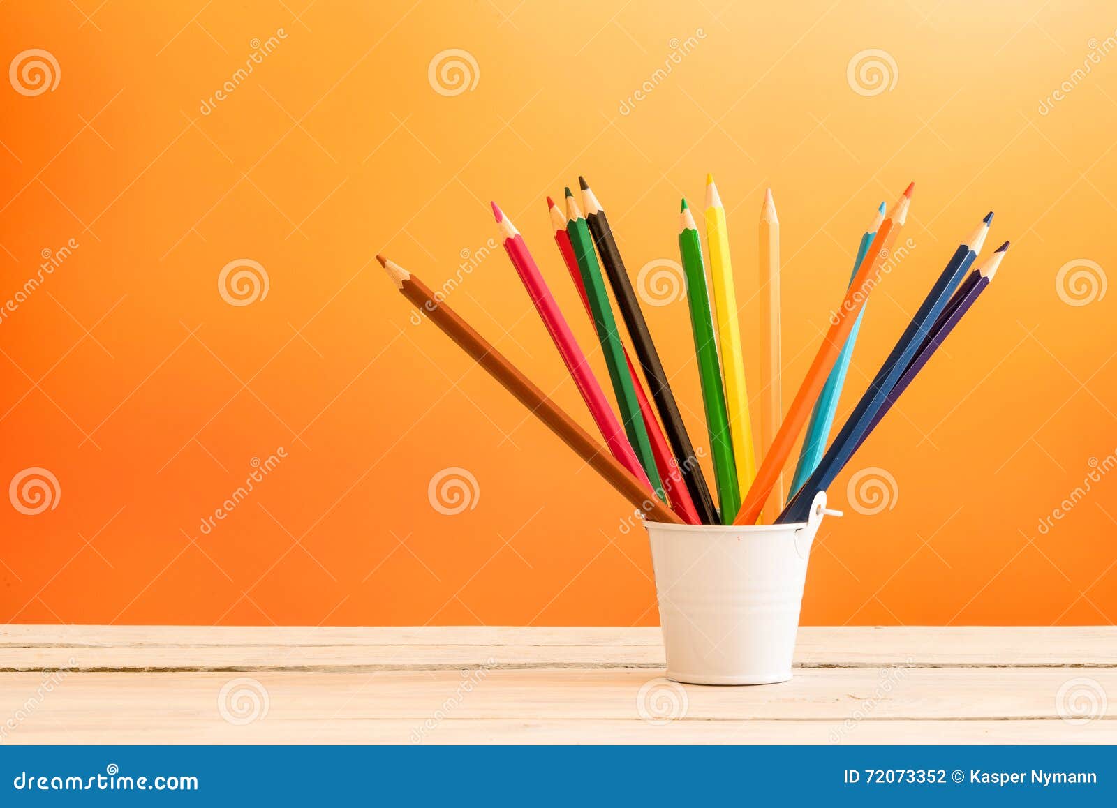 Color Pencils in a White Bucket Stock Photo - Image of container ...