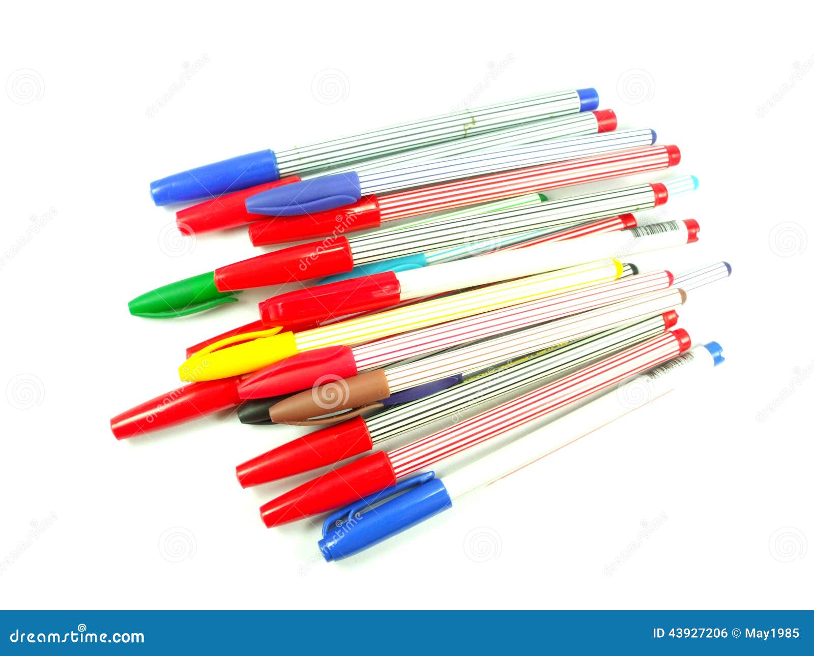 Set Of Pens Isolated On A White Background. Blue, Purple, Orange ... Set Of Pens Isolated On A White Background. Blue, Purple, Orange ...