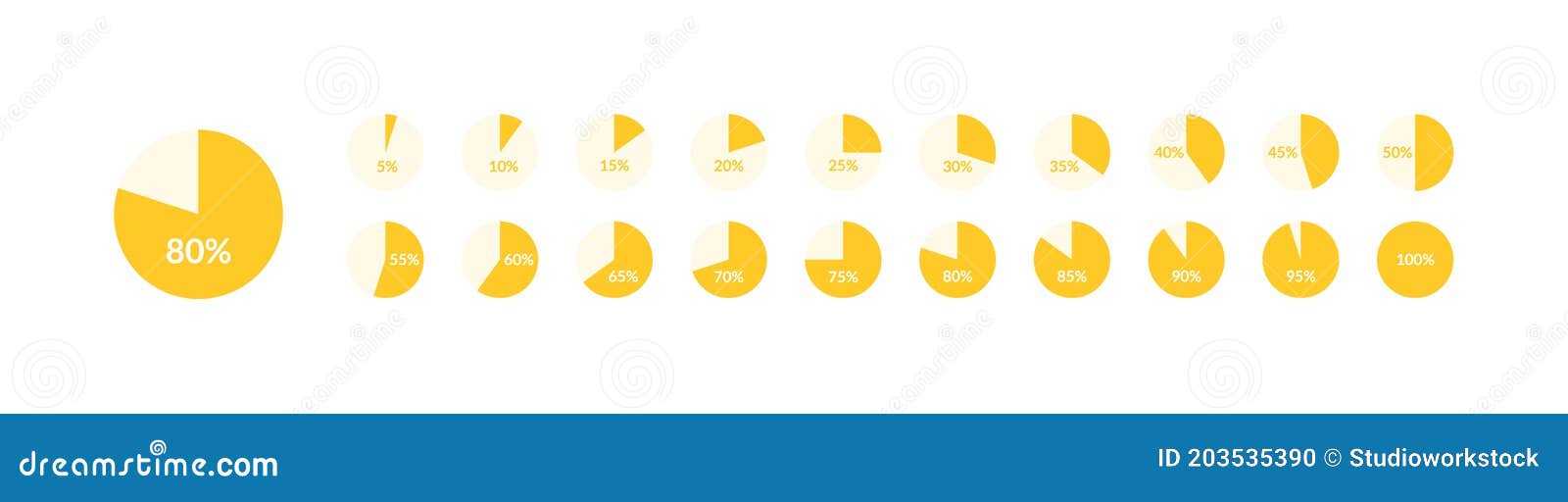 Set Of Ten Color Percentage Indicators Vector Illustration ...